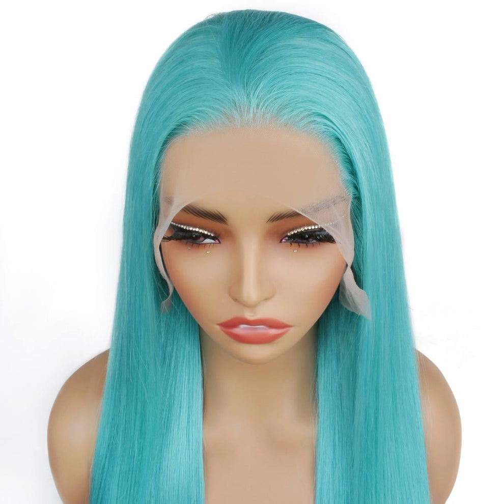 Aqua Blue Straight 13x4 Transparent Lace Front Wig – Private Label