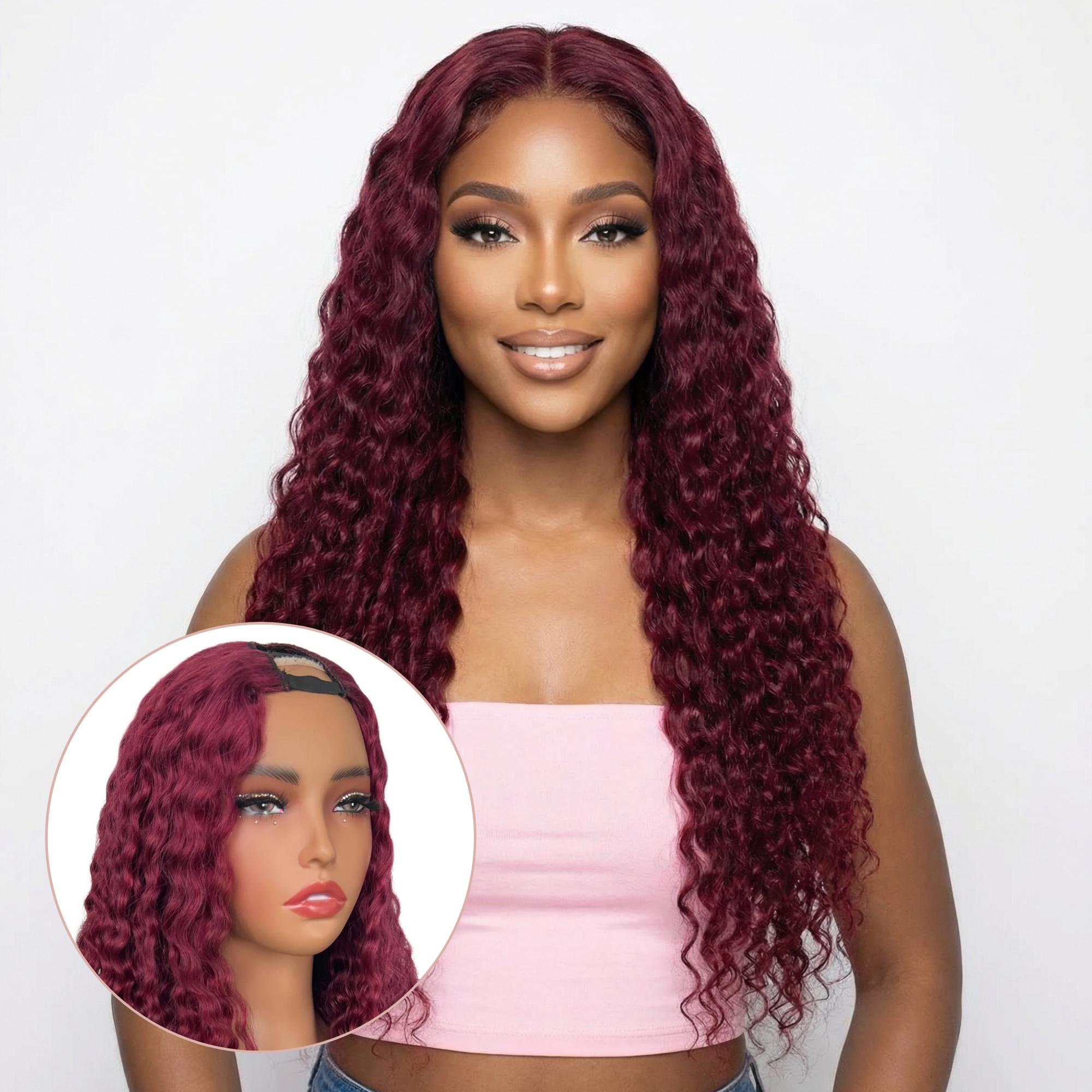 Burgundy Ocean Wave V Part 100% Human Hair Wig – Private Label
