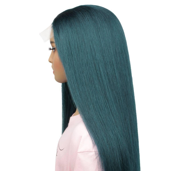 Dark Green Straight 5x5 Transparent Closure Wig – Private Label